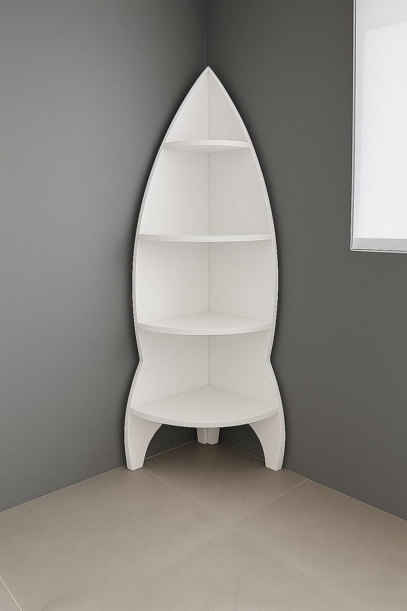 Tok-co Rocket Design White Wide Shelf Corner Bookcase With 4 Shelves ...