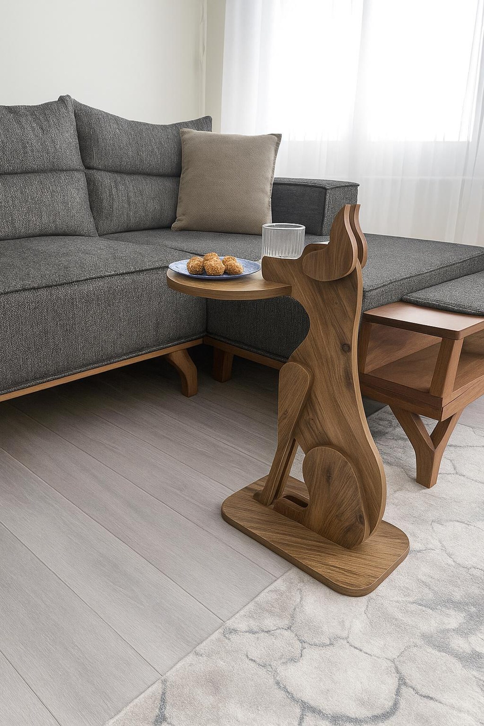 Wooden Dog Design Side Table: Wood Coffee Table With Tray - Etsy