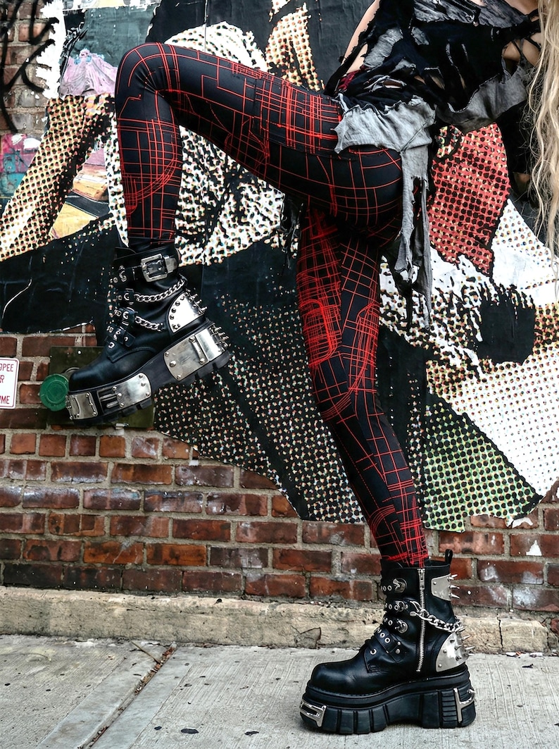 Red Techwear Leggings With Pockets | Casual Yoga Pants With Futuristic ...