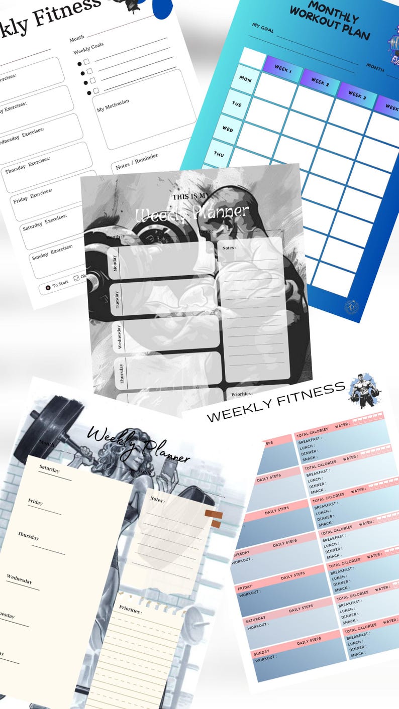 Workout Planner Printable – Fitness Tracker Set (weekly & Monthly) A4 ...