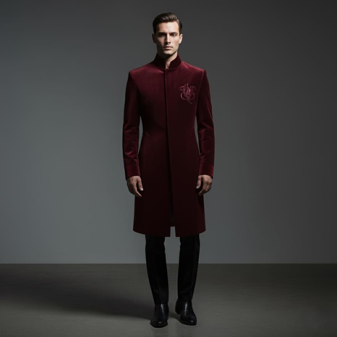 Burgundy Velvet Gothic Overcoat | Embroidered Victorian Coat - Etsy