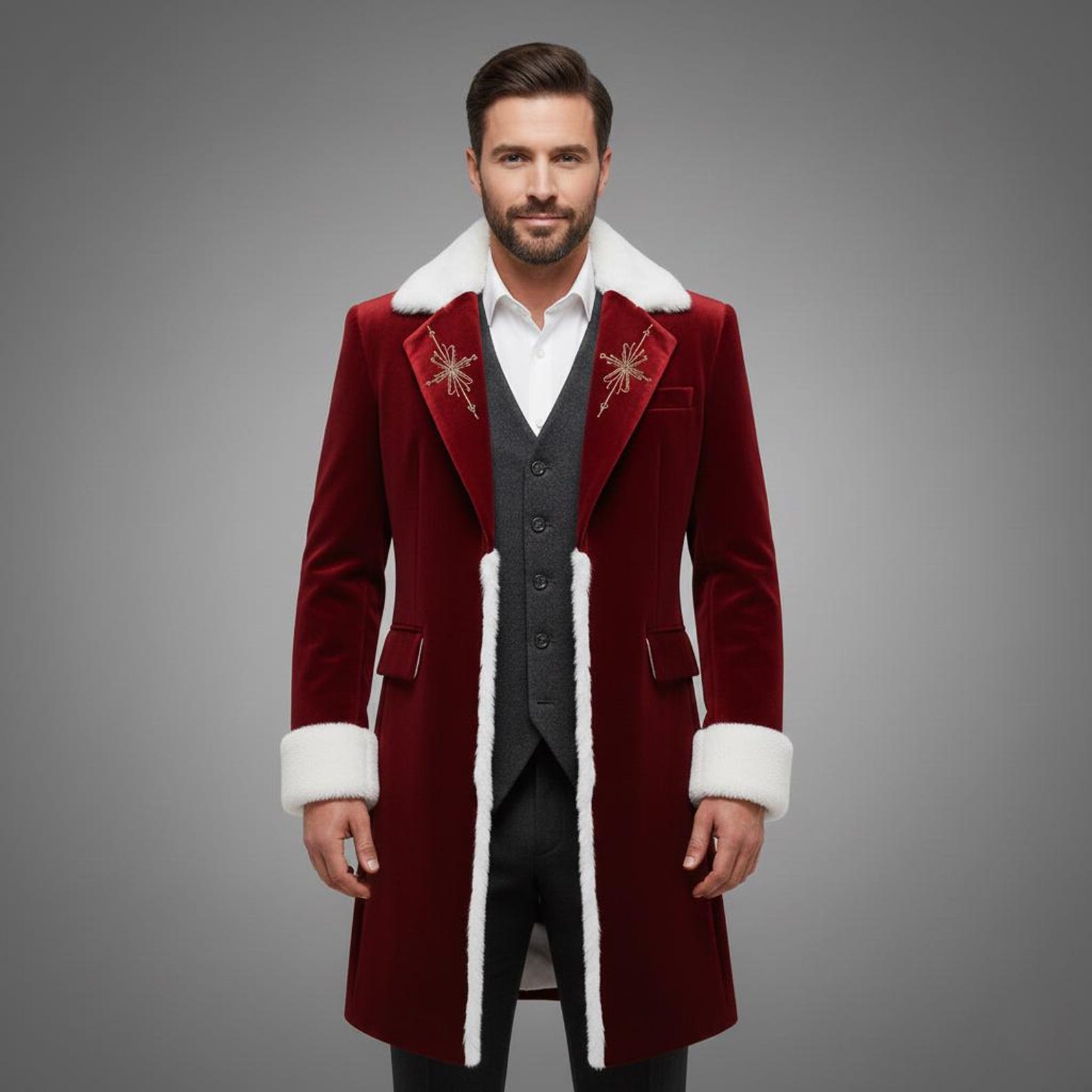 Luxury Santa Claus Coat | Red Velvet Jacket With White Fur Trim ...