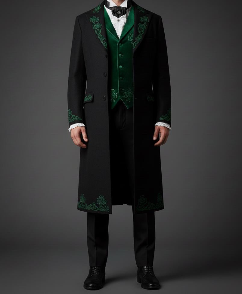 Men's Embroidered Coat Set - Gothic Long Jacket - Celtic Theme Formal ...