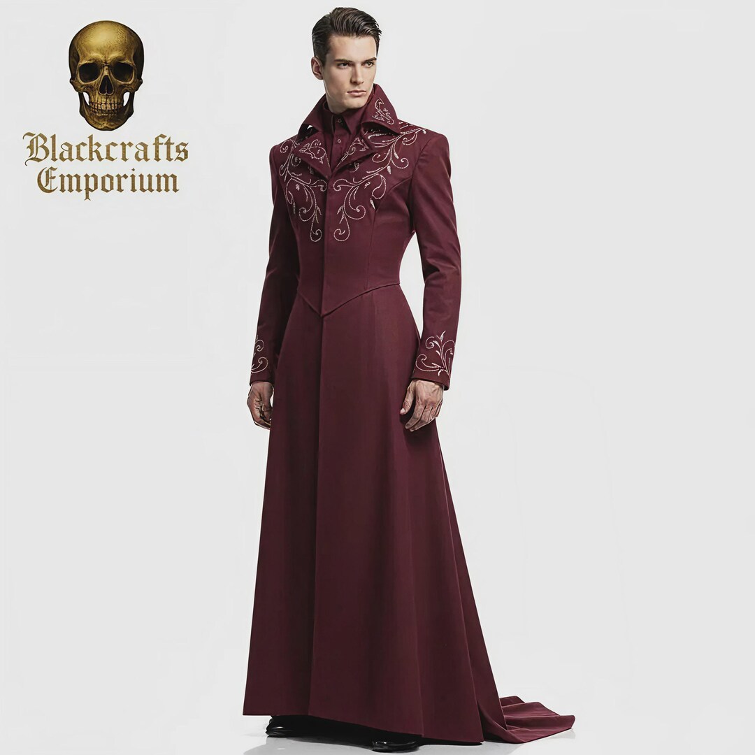 Handmade Red Gothic Duster Coat, Embroidered Vampire Steampunk ...