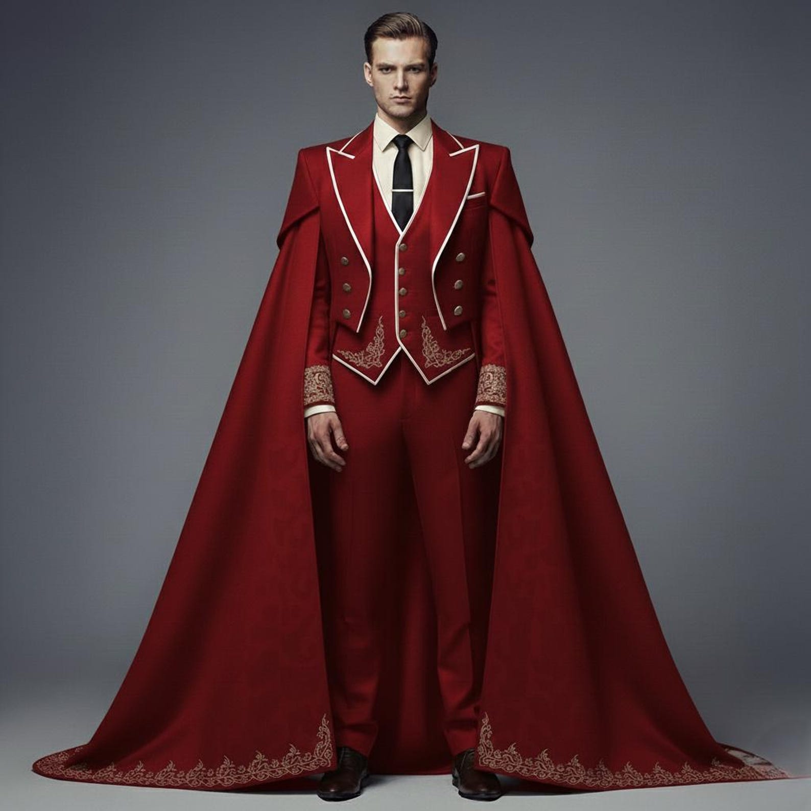 Traje de fiesta rojo real con capa / Esmoquin personalizado para hombre ...