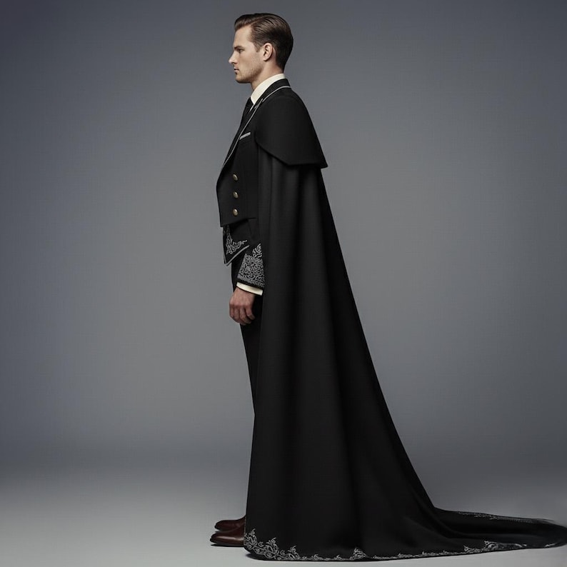 Luxury Men's Black Formal Cape Suit - Bespoke Wedding Groom Tuxedo ...