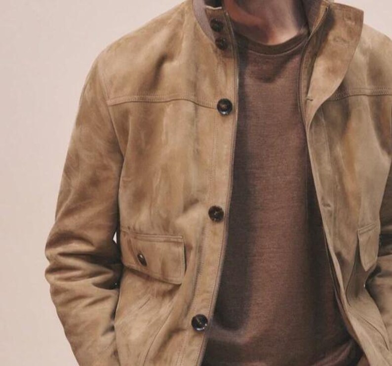 Men’s Tan Suede Jacket | Vintage Style Leather Outerwear | Casual Soft ...