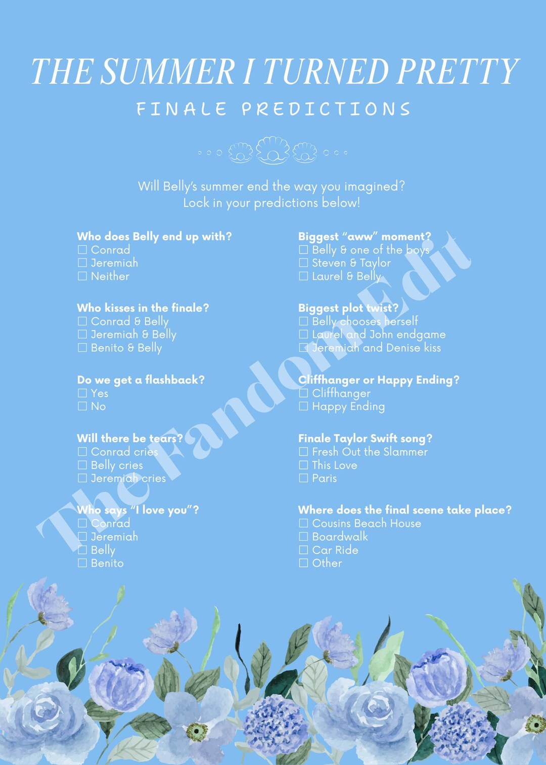 The Summer I Turned Pretty Finale Prediction Cards – Printable Watch ...
