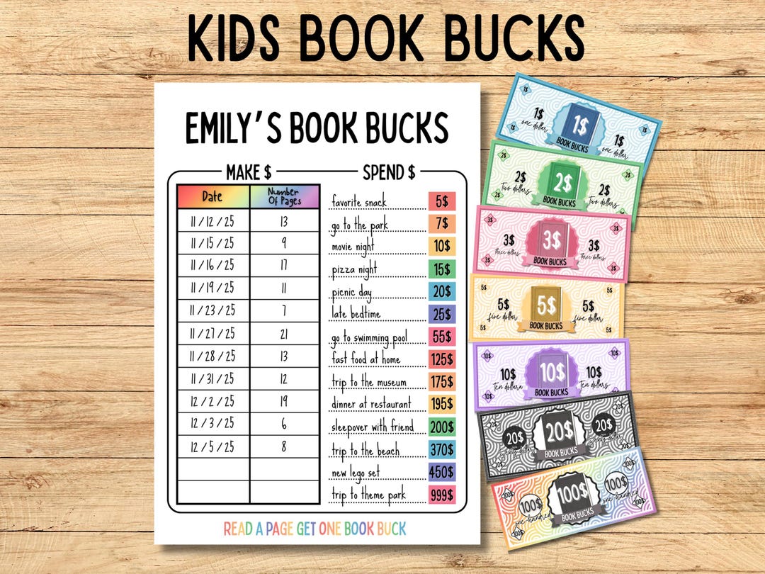 Kids Book Bucks Reward Chart | One Page One Book Buck Chart | Kids Book ...
