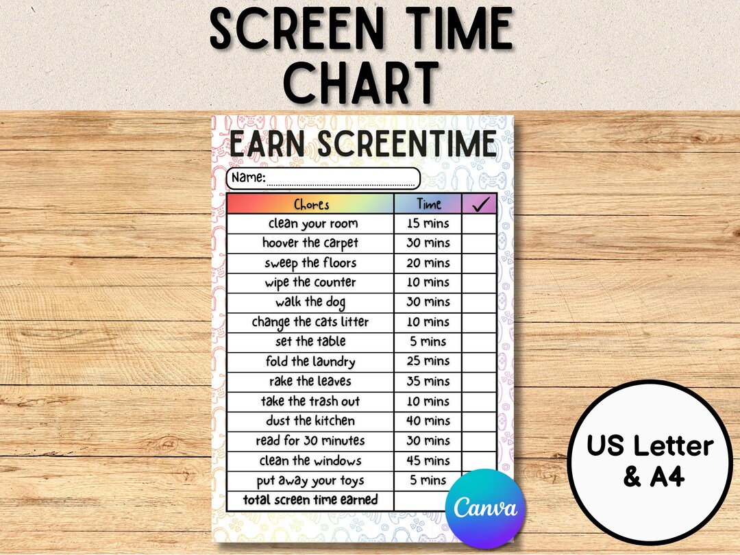 Kids Printable Screen Time Chart | Earn Your Screen Time Kids Printable ...