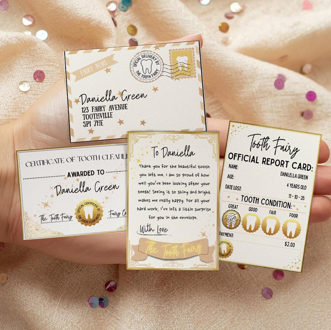 Mini Tooth Fairy Letter Set Gold Printable Toddlers Letter Tooth Report ...