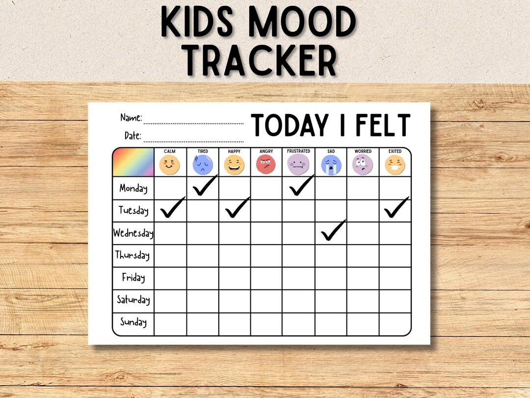 Printabe Kids Weekly Mood Tracker | Kids ADHD and ASD Tools Mood Chart ...