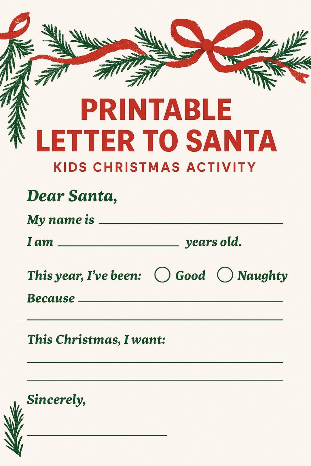 Printable Letter to Santa Template | Kids Christmas Wish List (PDF) - Etsy