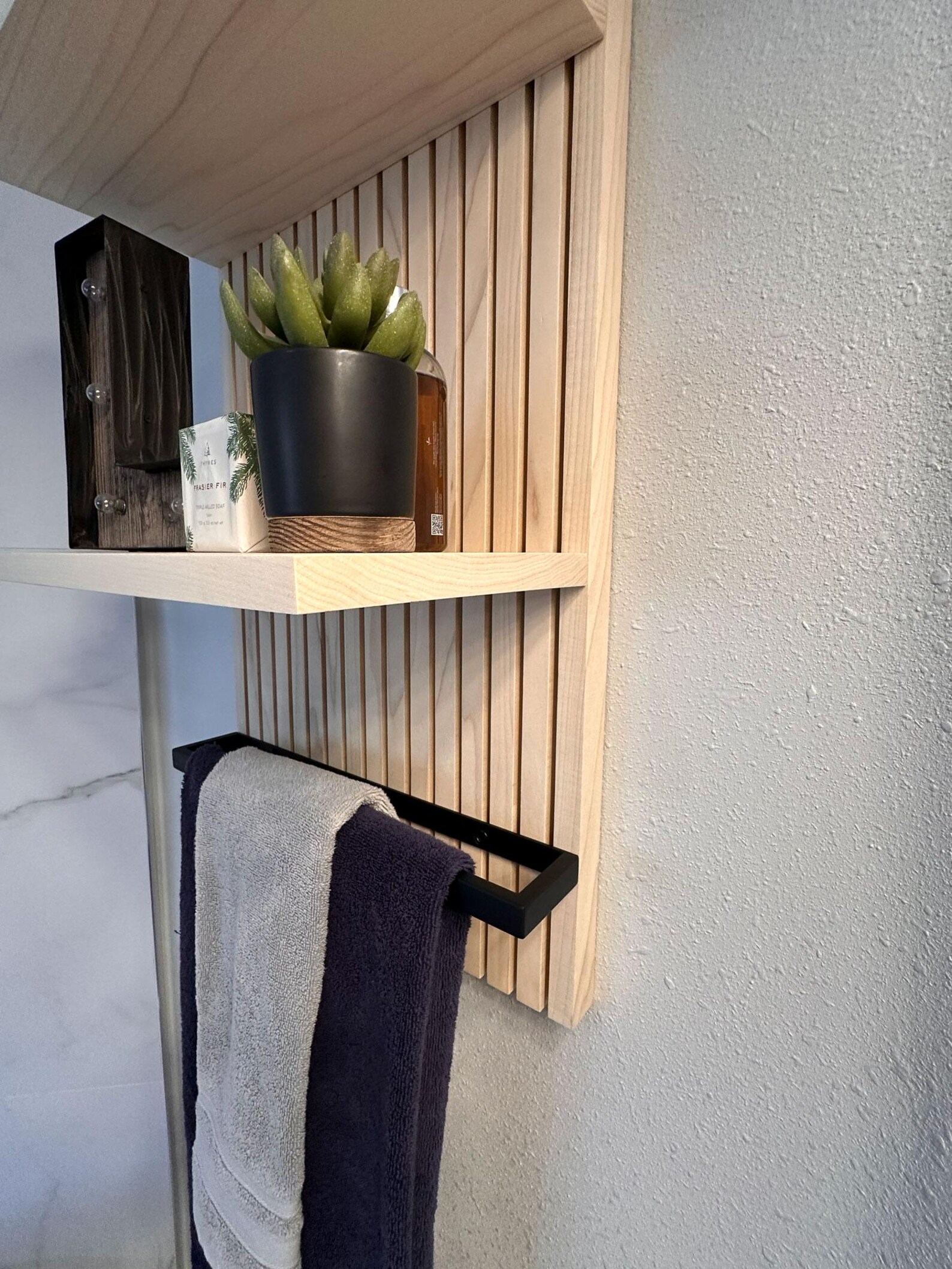 Wood Batten Wall Shelf | Adjustable Bathroom Organizer 2 Shelves With ...