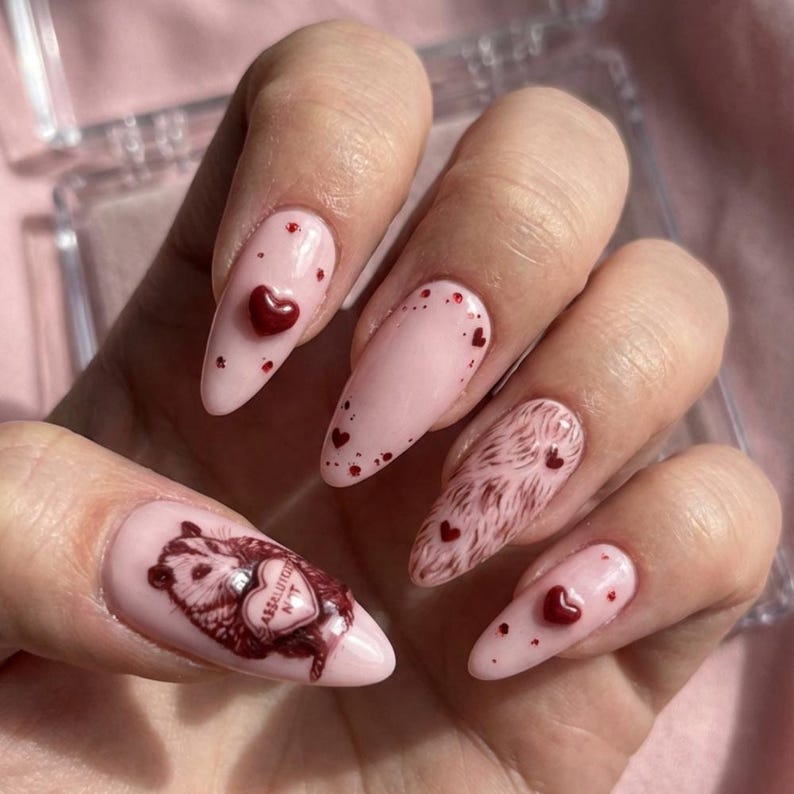 Anti-valentine Possum Press on Nails, 3D Heart Luxury Gel, Reusable - Etsy