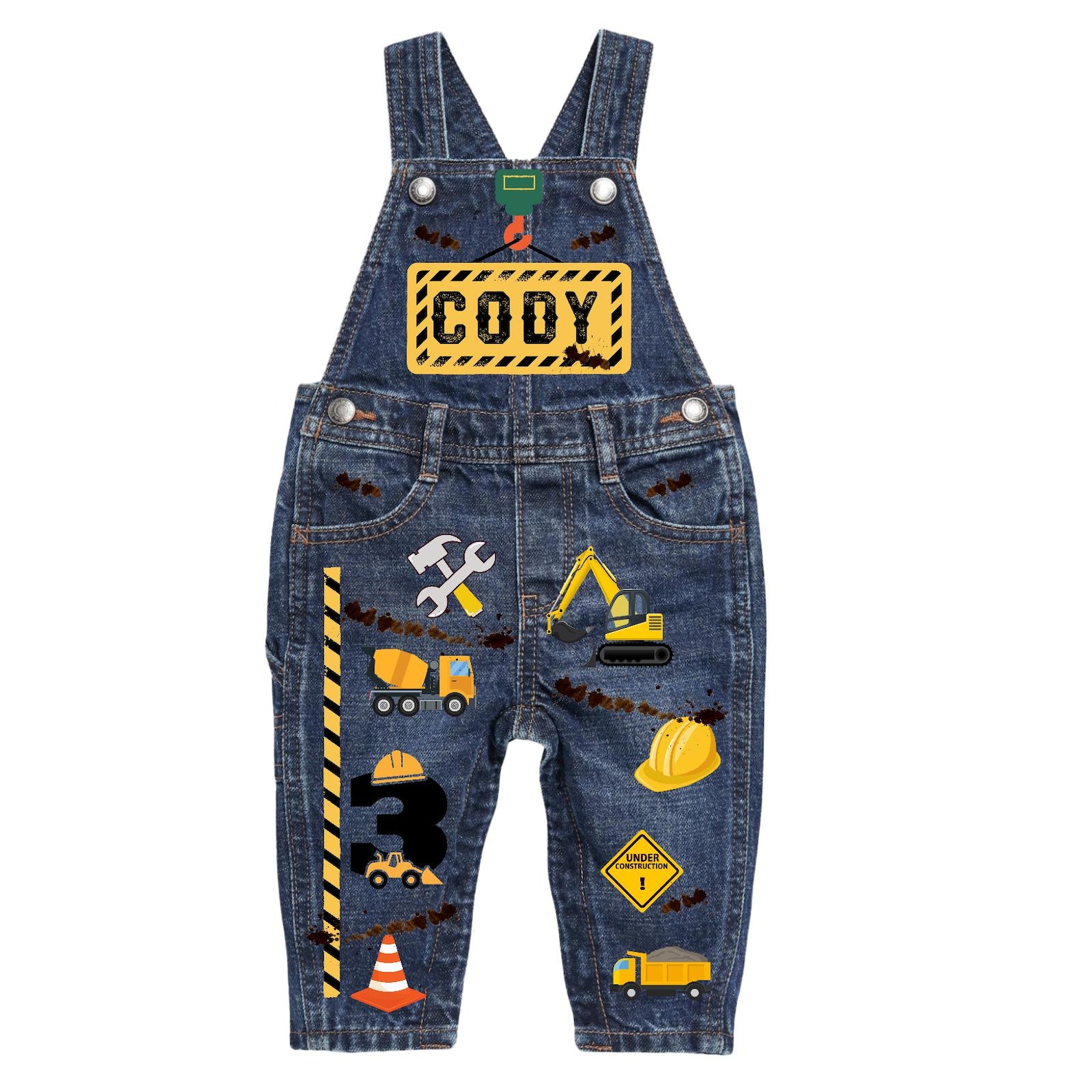 Personalized Construction Theme Denim Overalls - Birthday Outfit - Etsy