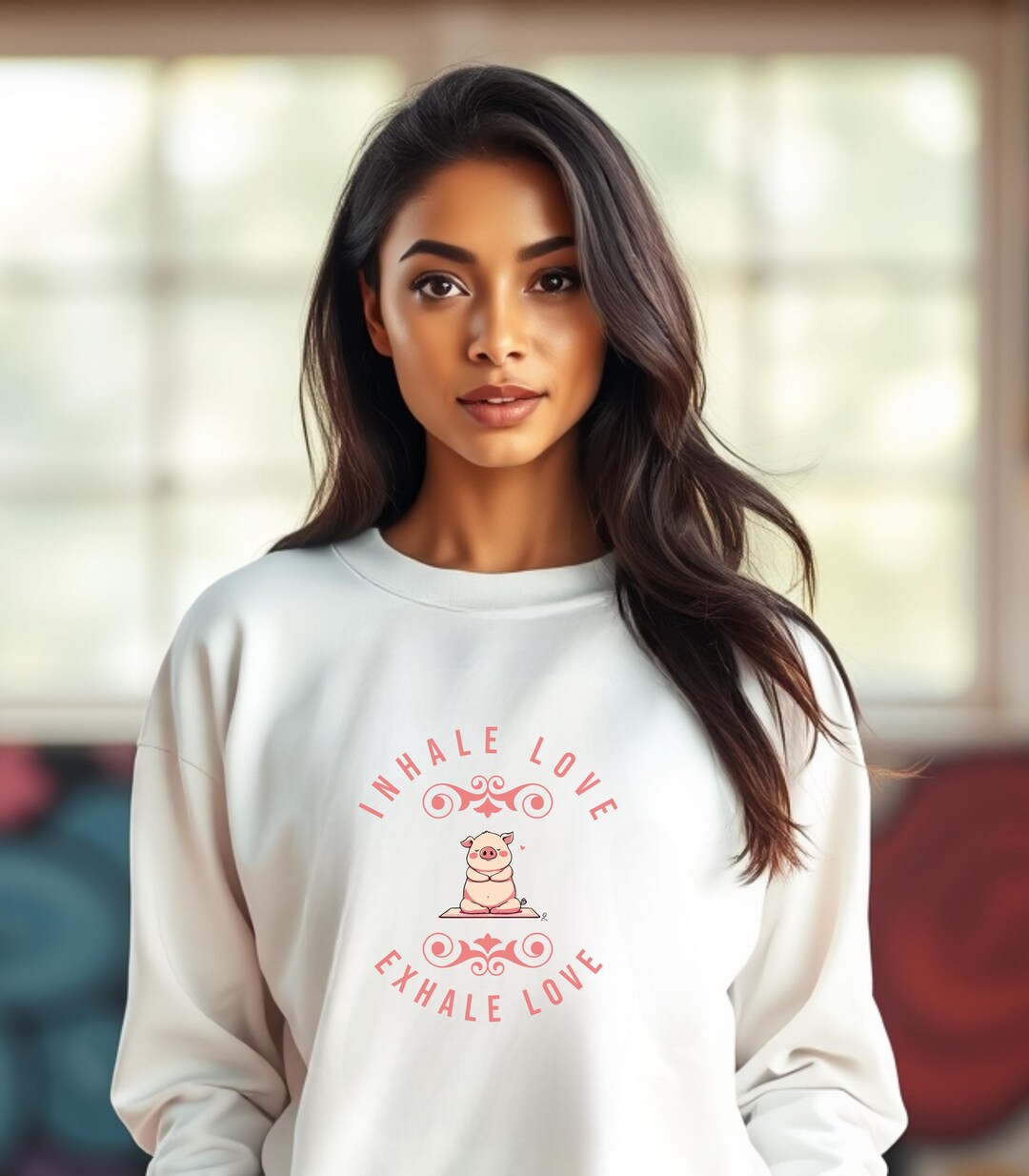 Inhale Love Exhale Love Pig Illustration Sweatshirt | Yoga Meditation ...