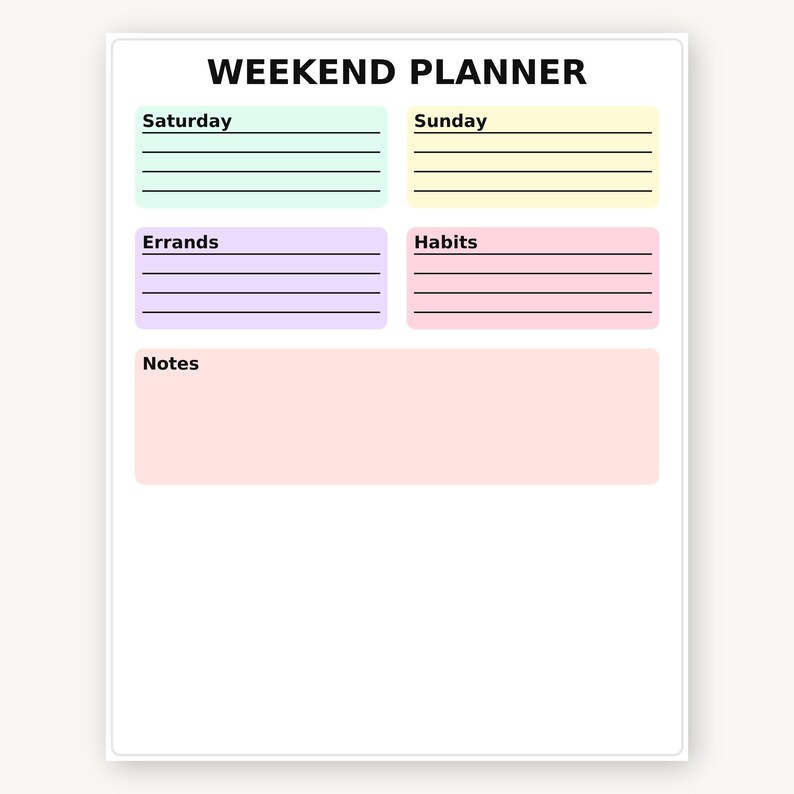 Weekend Planner Printable | Saturday Sunday Organizer | Minimalist ...