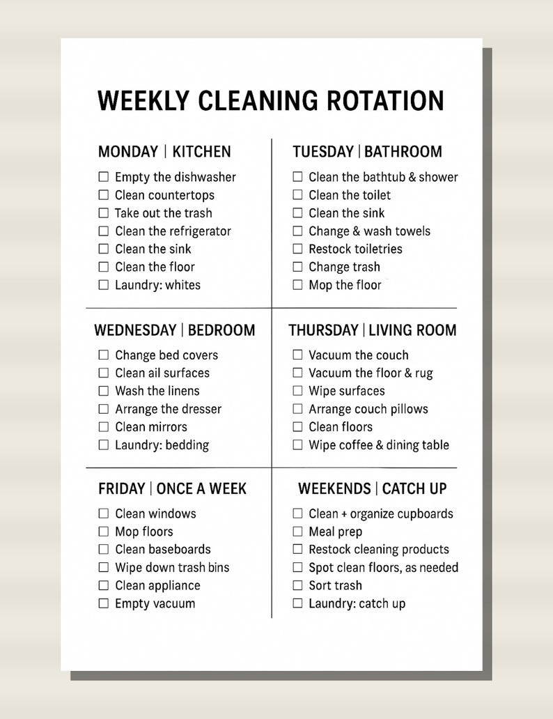 Weekly Cleaning Checklist Printable | Stay Organized Chores List - Etsy