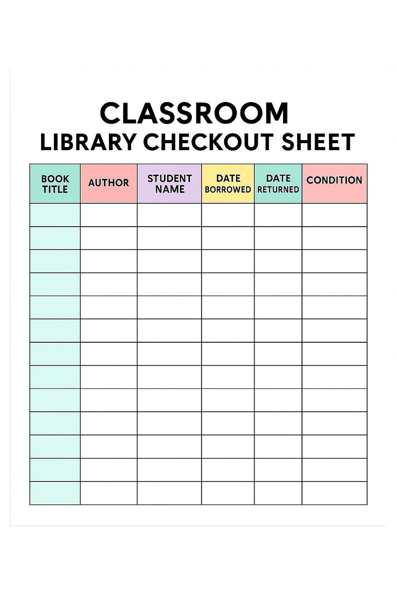 Classroom Library Checkout Sheet Printable | Book Borrow Tracker for ...