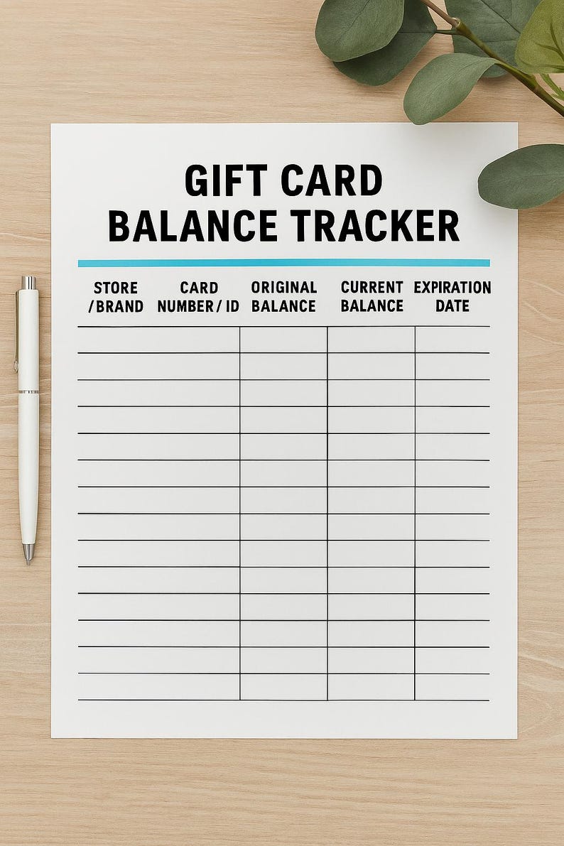 Gift Card Balance Tracker Printable | Gift Card Log Sheet | Store Card ...