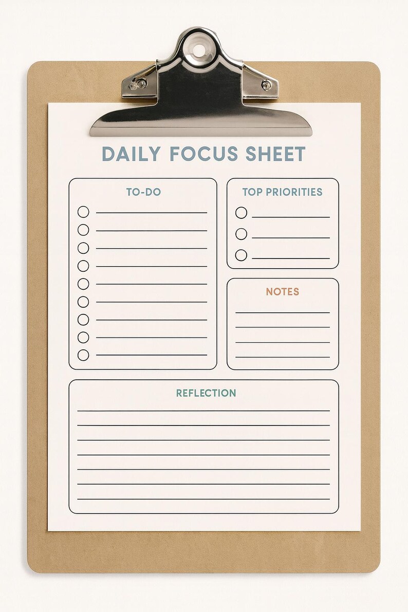 Daily Focus Sheet Printable | To-do List & Productivity Planner | Goal ...