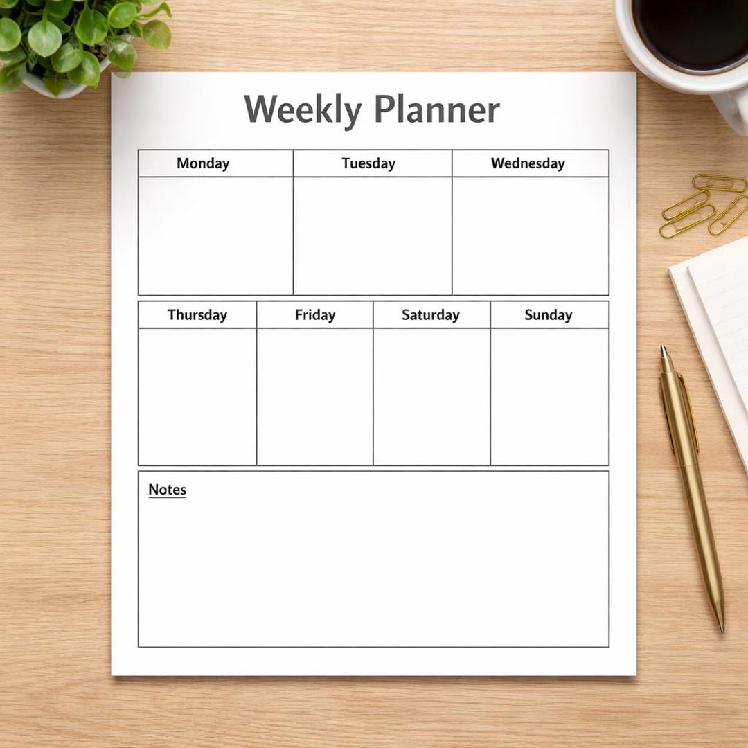 Weekly Planner One Page Printable | Undated Weekly Planner | Digital ...