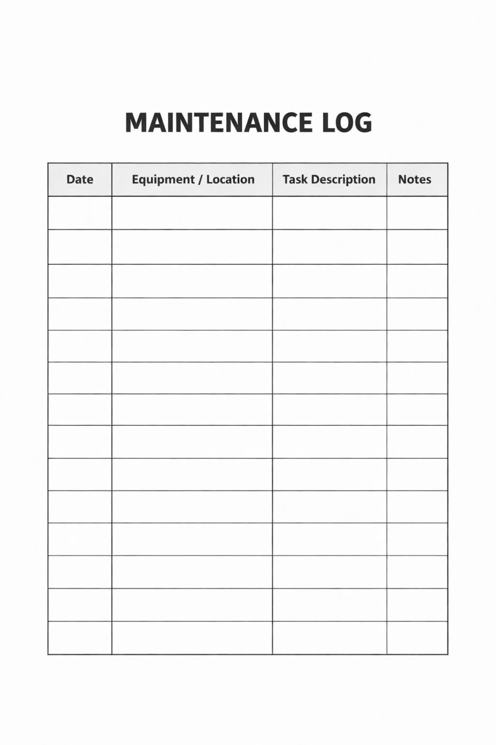 Vehicle Maintenance Log Printable | One Page Service Record for Cars ...