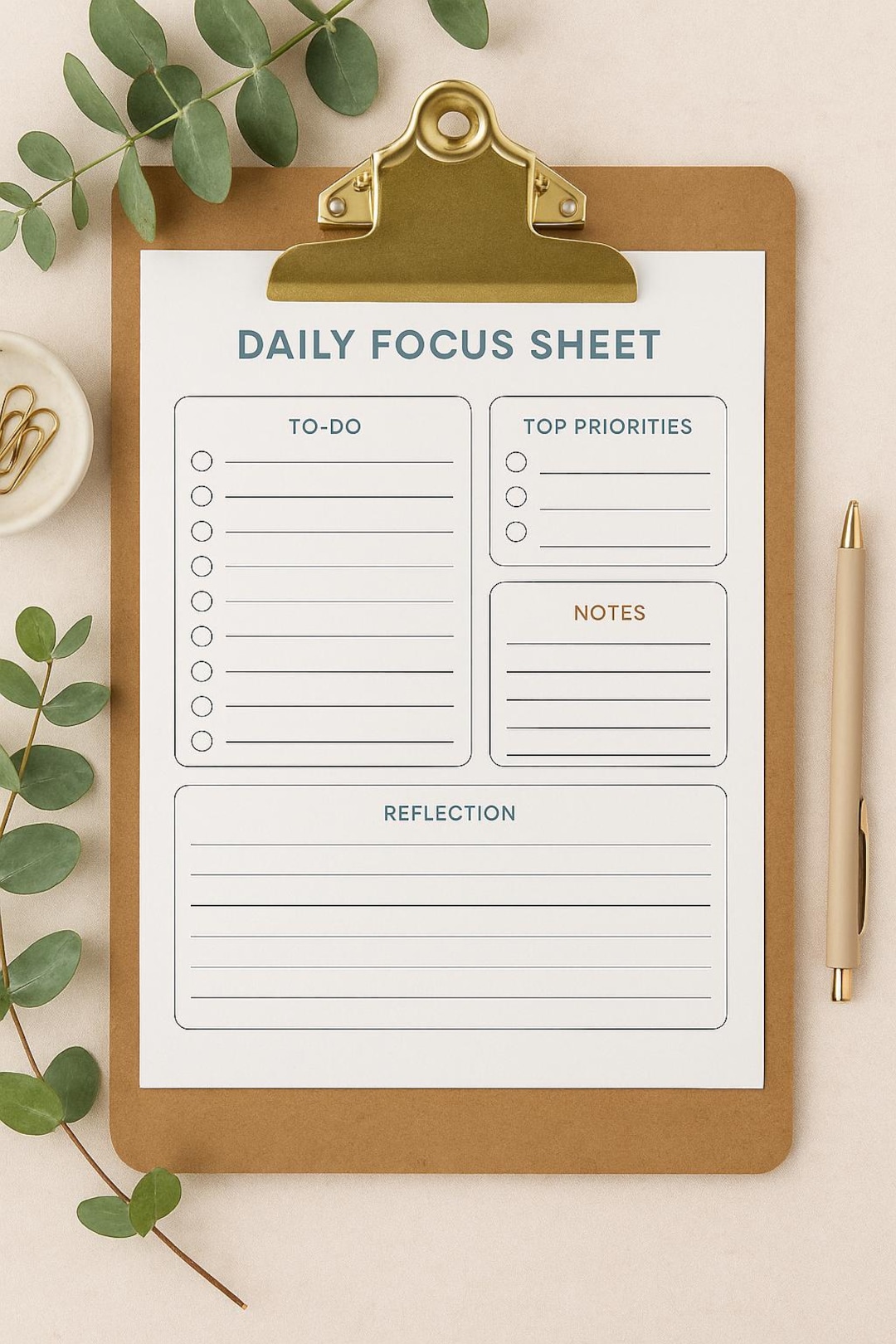 Daily Focus Sheet Printable | To-do List & Productivity Planner | Goal ...