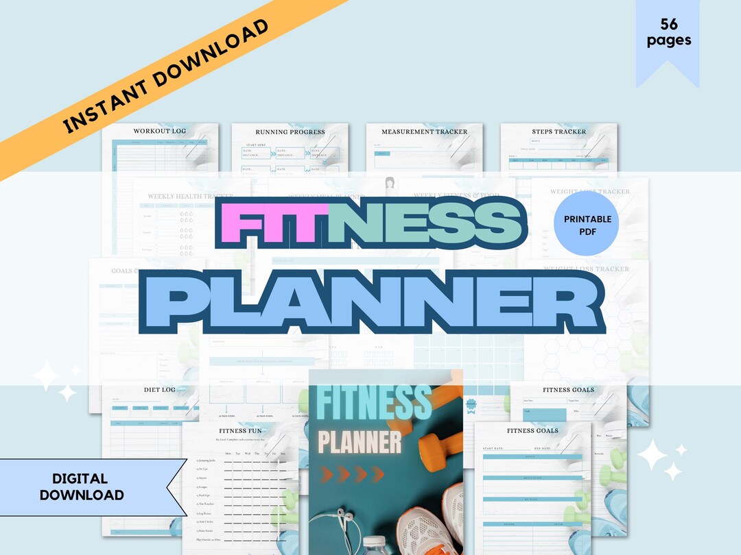 Fitness Planner Printable PDF | Workout Log, Weight Loss Tracker, Meal ...