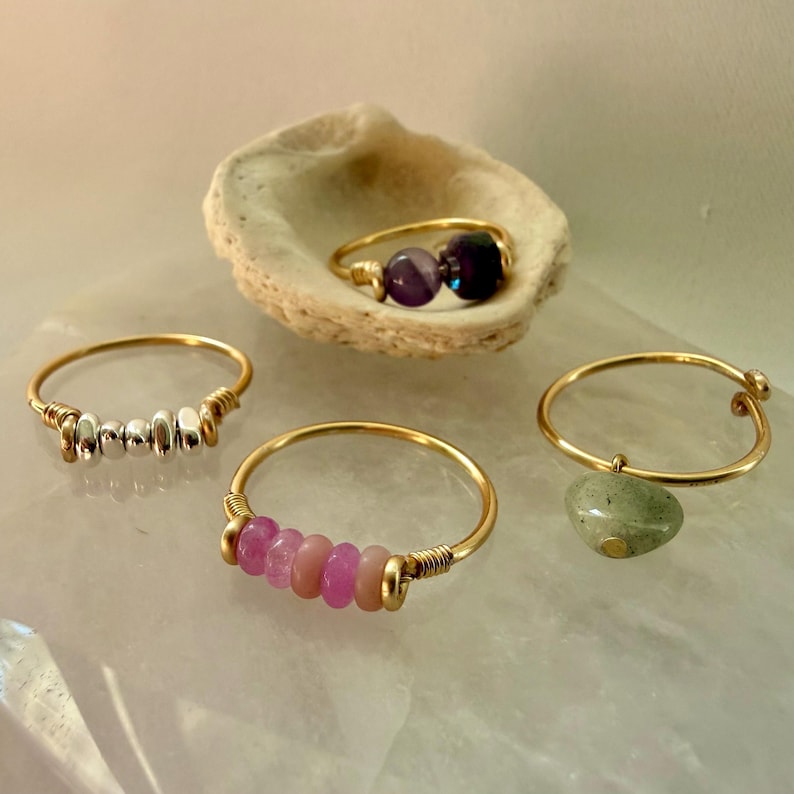 Handmade Gemstone Fidget Anxiety Rings | Spinner Ring | Wire-wrapped ...
