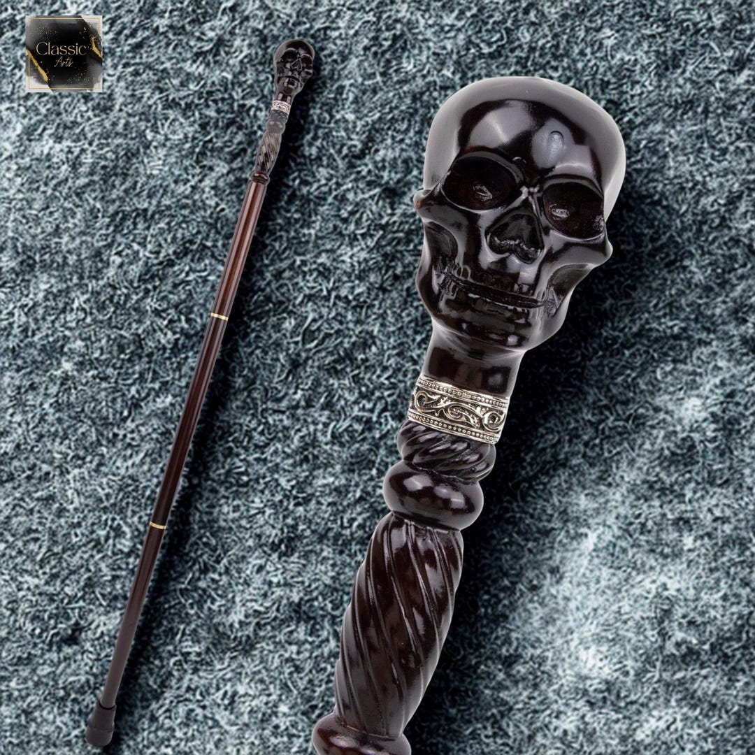 Devil Skull Wooden Walking Stick – Gothic Cosplay Cane, Halloween Prop ...