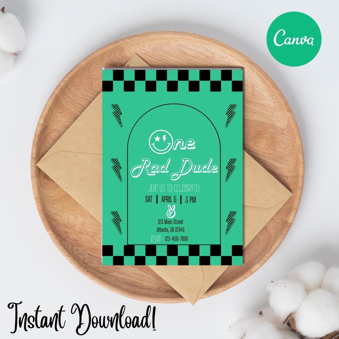 Editable "one Rad Dude" Party Invitation - Etsy
