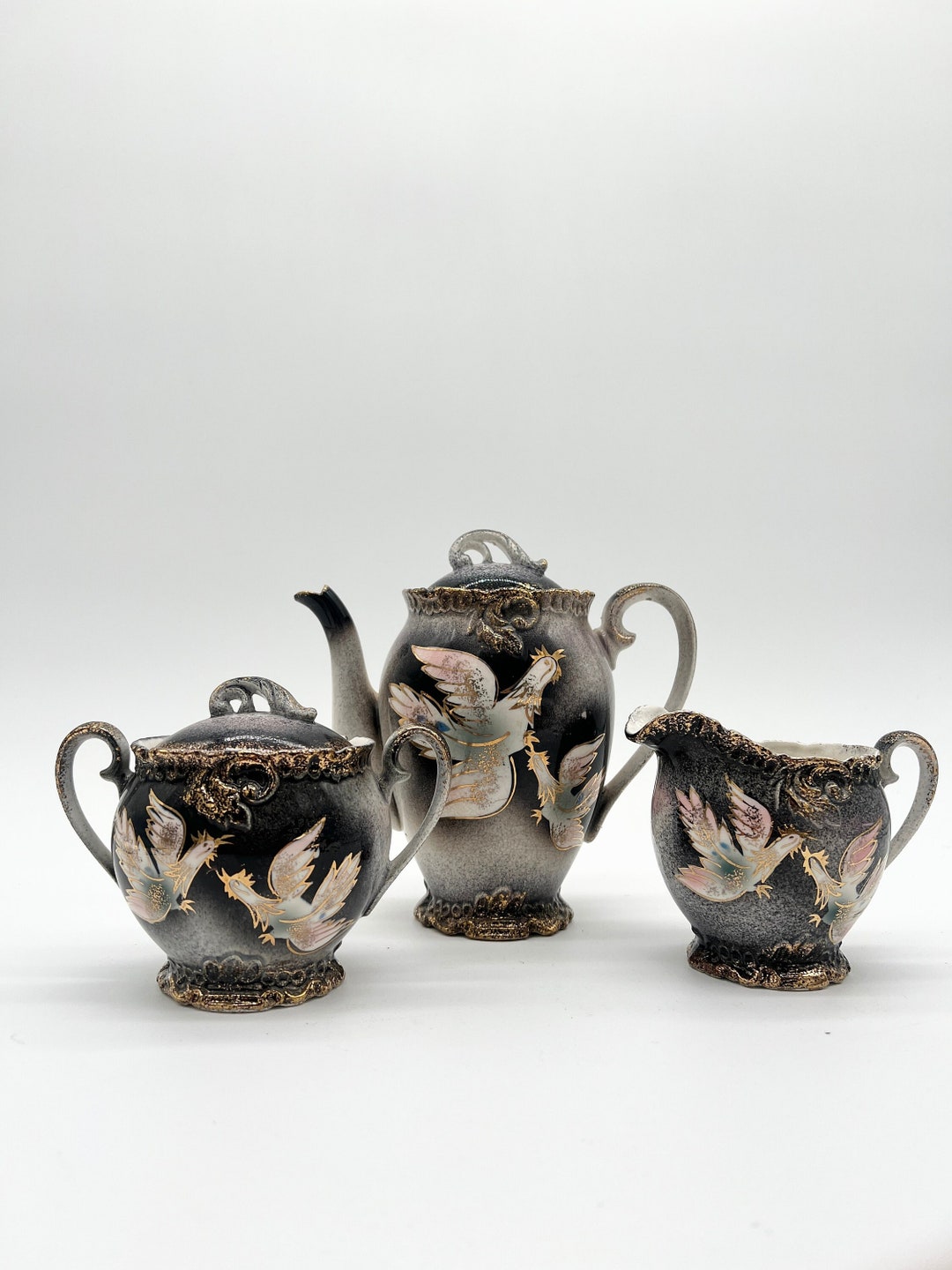 Antique Japanese Porcelain Rooster Tea Set - Etsy