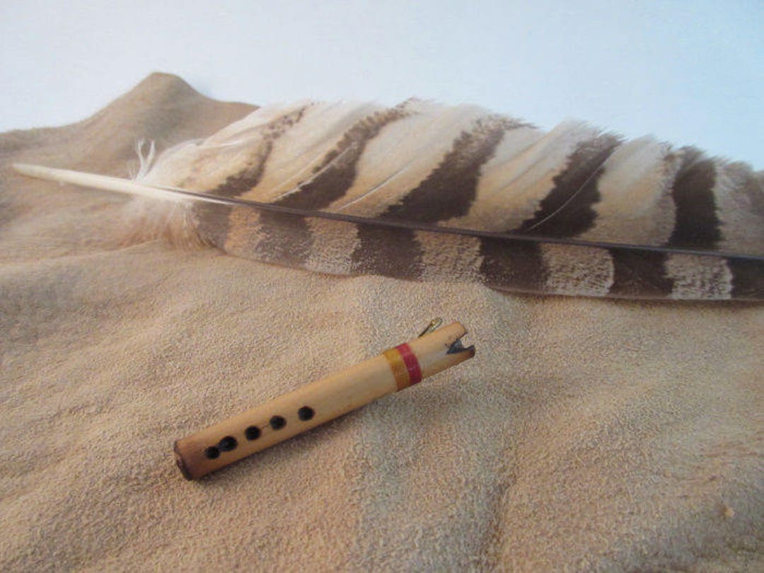 Vintage Lapel Pin Handmade Native American Flute Burnished Wood Five ...