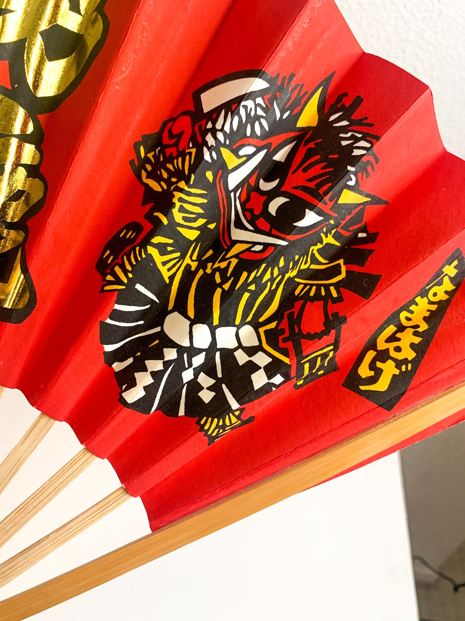 Vintage Red Japanese Dance Fan With Traditional Imagery and Bamboo ...