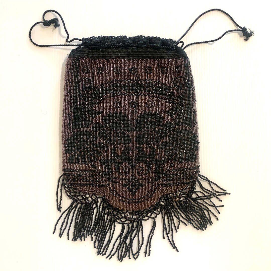 Victorian or Edwardian Beaded Drawstring Purse With Beaded Fringe - Etsy