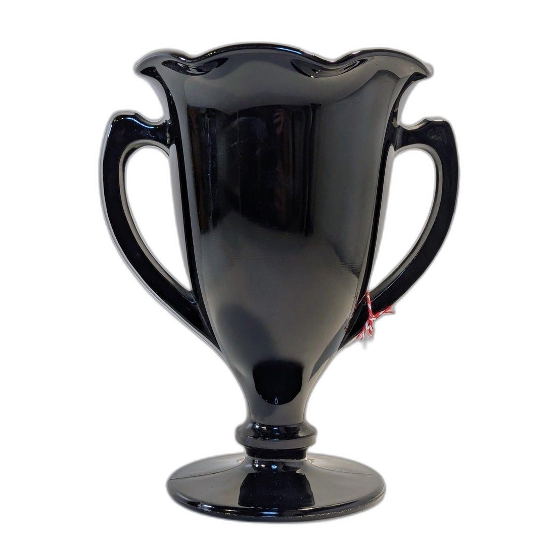 Vintage L.E. Smith Black Depression Glass Trophy Vase 1930s/40s, 8"x6 ...