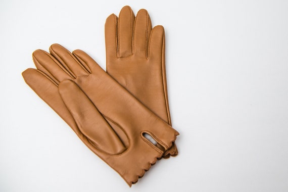 Vintage 60s NOS man-made leather-like gloves with nyl… - Gem