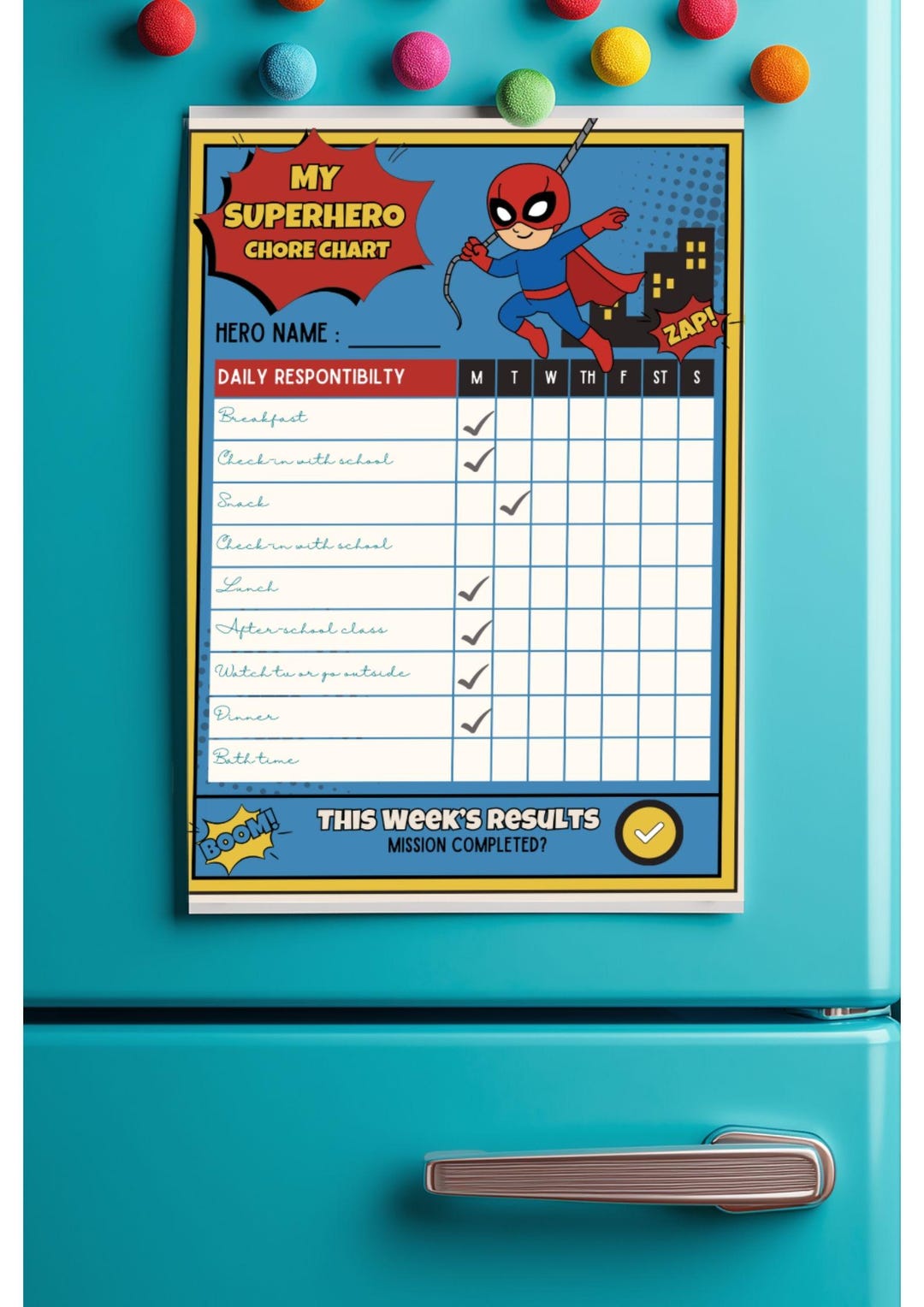 Superhero Chore Chart, Kids' Task Organizer (canva Template), Children ...