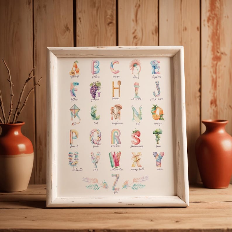 Watercolor Alphabet Printable, A–Z Nursery Wall Art, Kids Room ABC ...