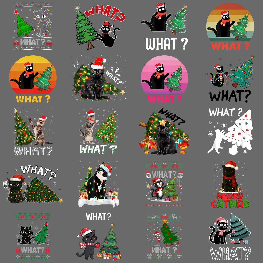 Black Cat Pushing Xmas Tree Christmas PNG - Funny Holiday Pet Humor ...