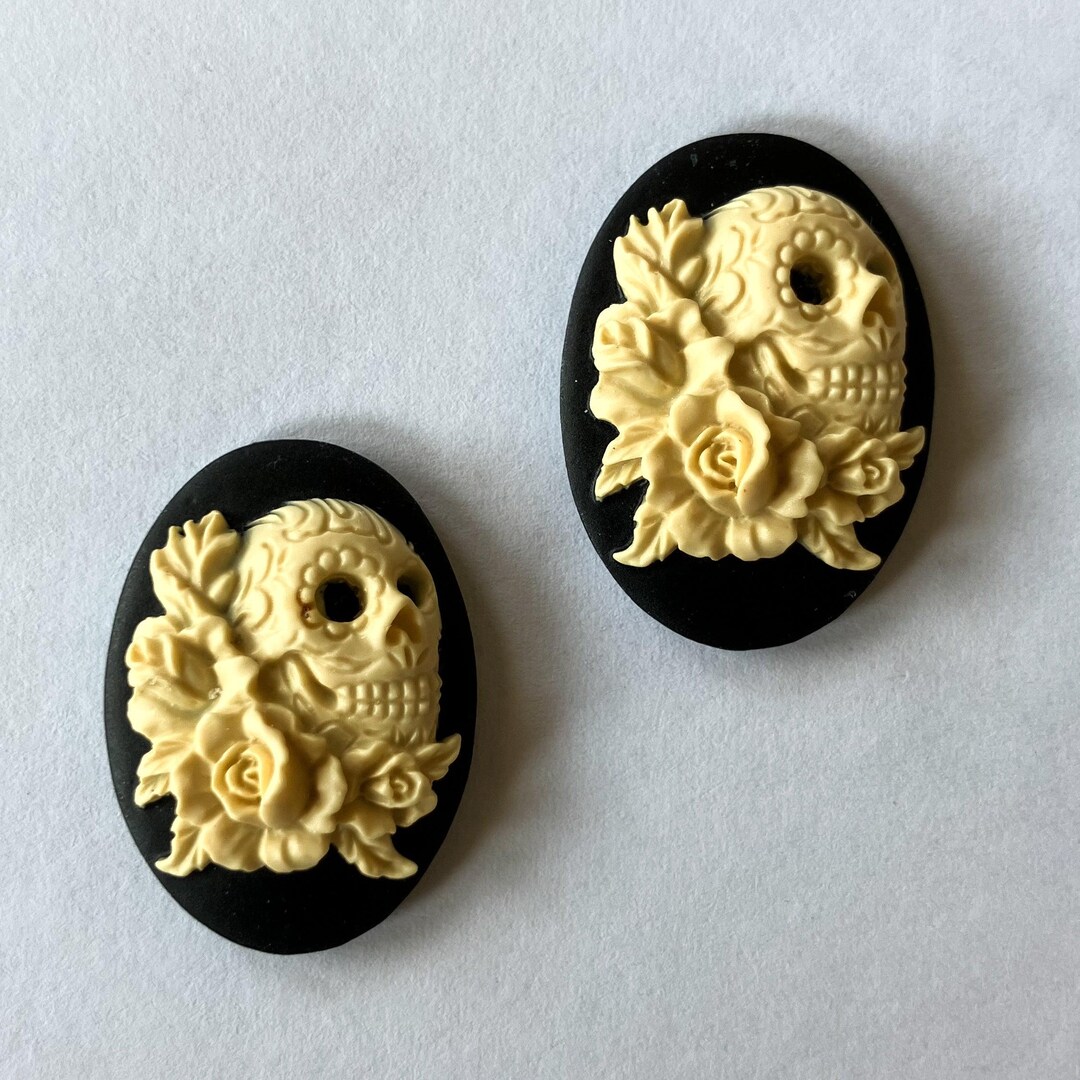 Ivory and Black Skull Cabochon Set – 25x18mm (2 Pieces) - Etsy