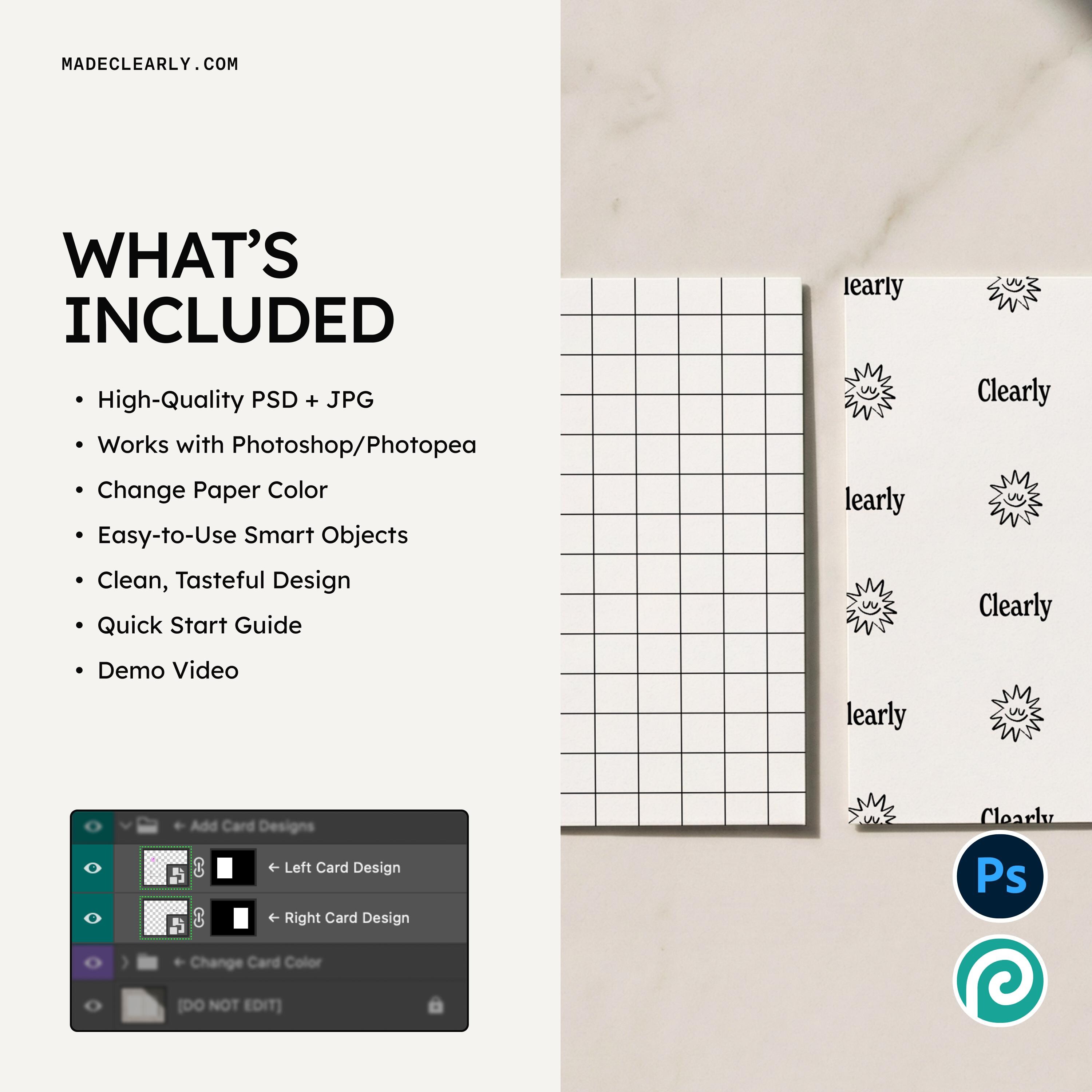 5x7 Two Horizontal Cards Mockup: Landscape Minimalist Invitations, Side ...