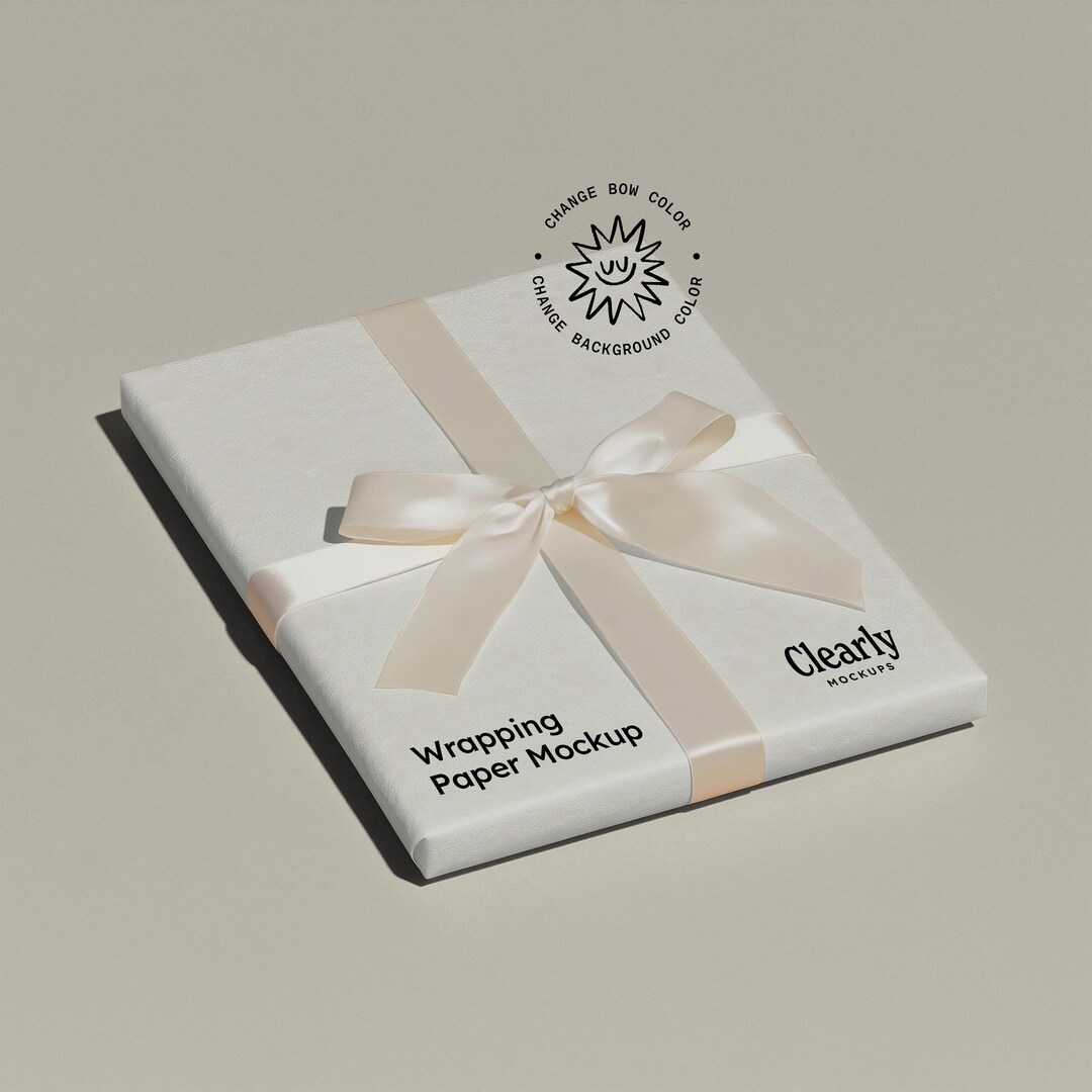Wrapping Paper Mockup: Gift Wrap With Smart Object, Color Changing Bow ...