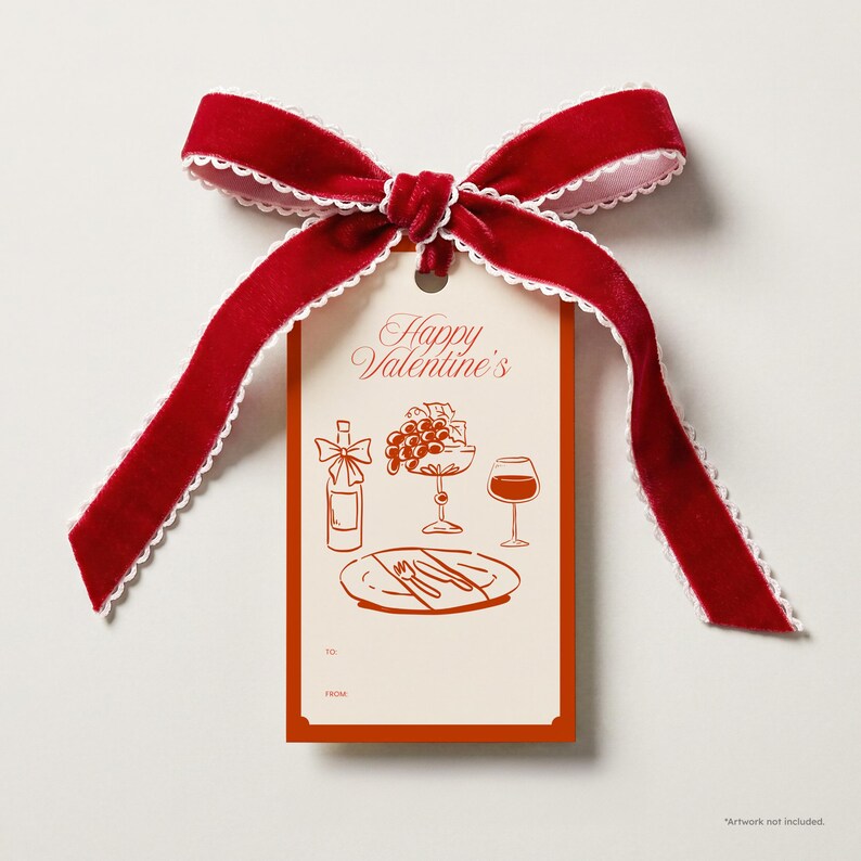 Hang Tag Mockup: 2x3.5 Rectangle, Coquette Red Velvet Bow, PSD Template ...