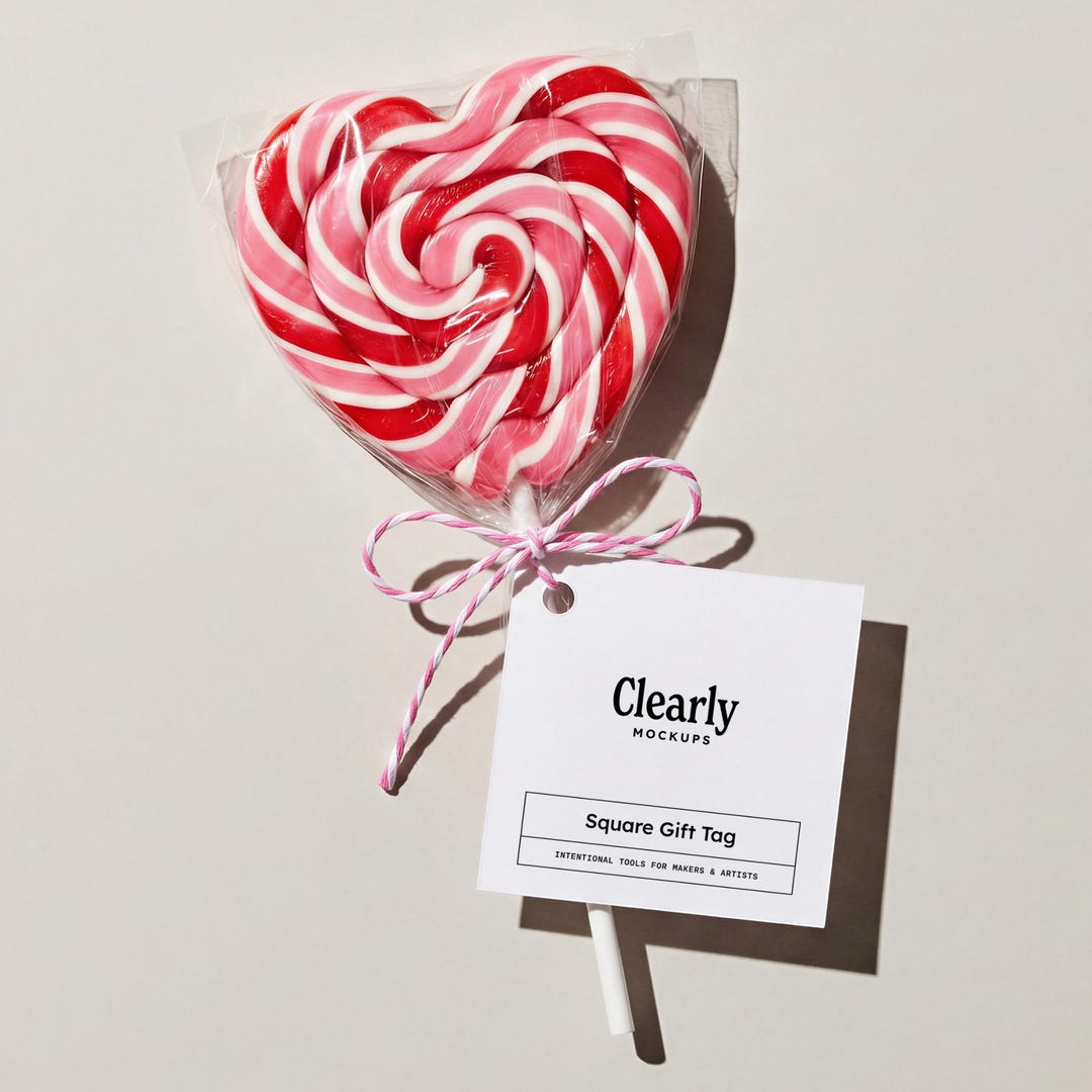 Valentine's Favor Tag Mockup: Square 3x3, Heart Lollipop, Pink Twine ...