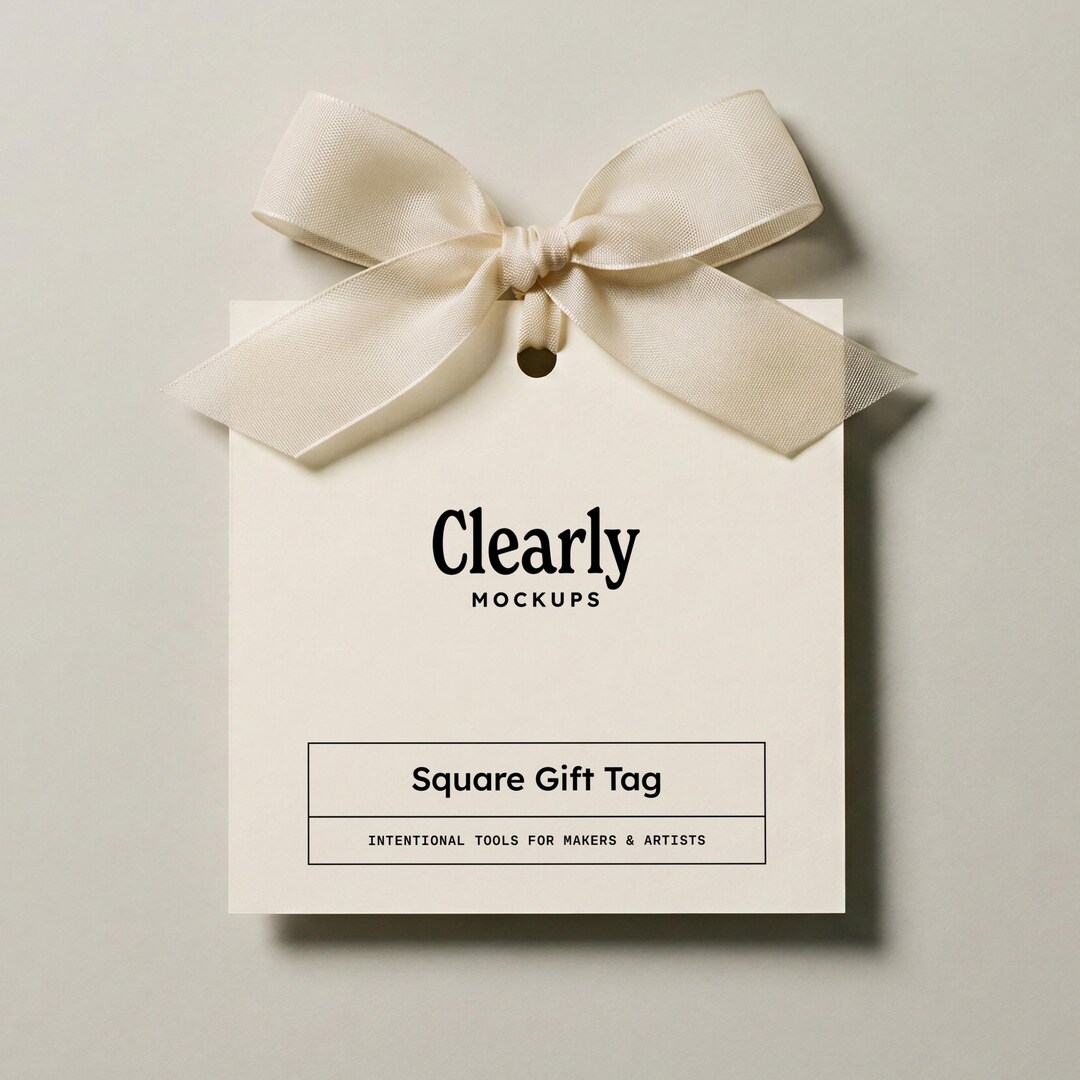 Square Gift Tag Mockup: Neutral Ribbon, 3x3 Favor Tag, PSD Template ...