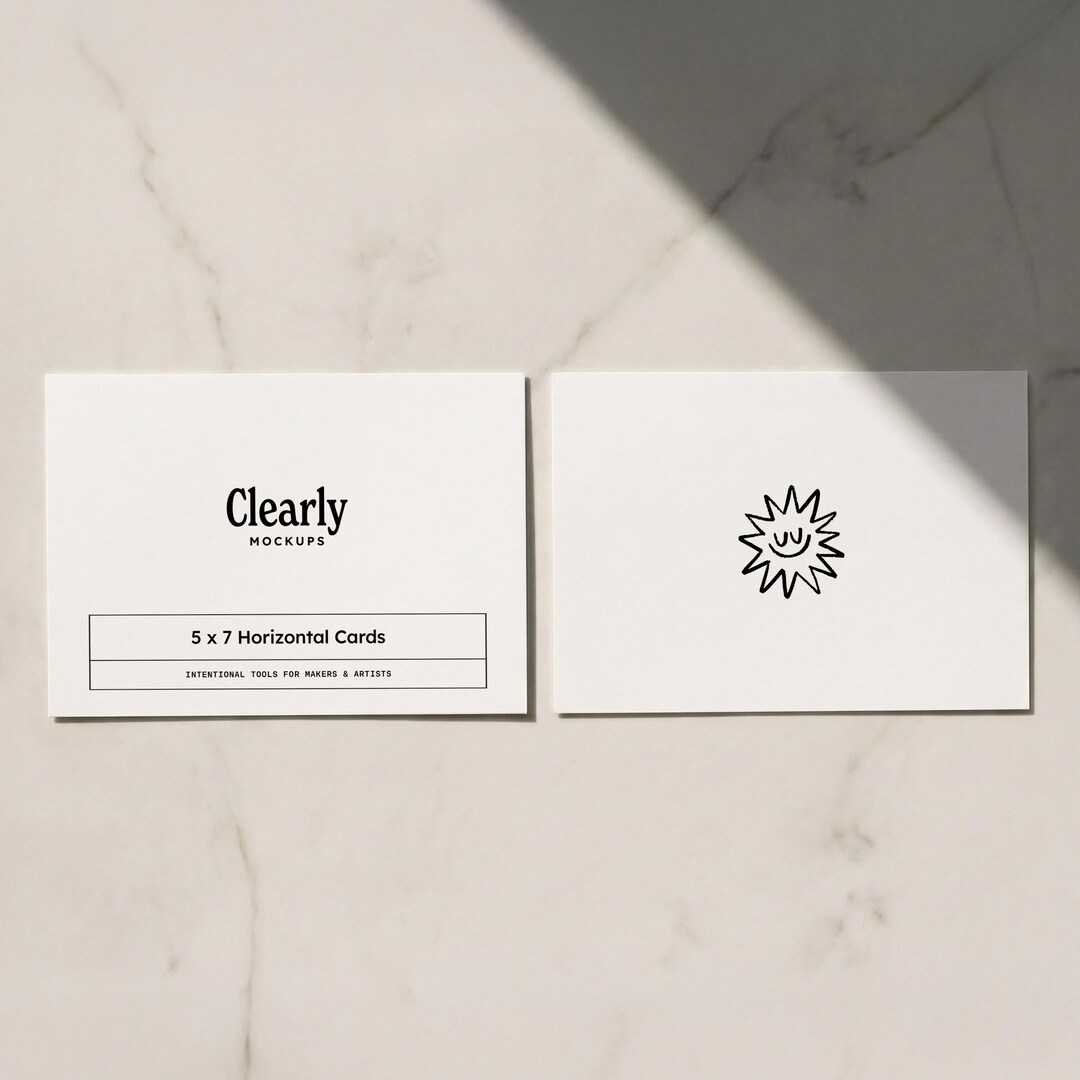 5x7 Two Horizontal Cards Mockup: Landscape Minimalist Invitations, Side ...