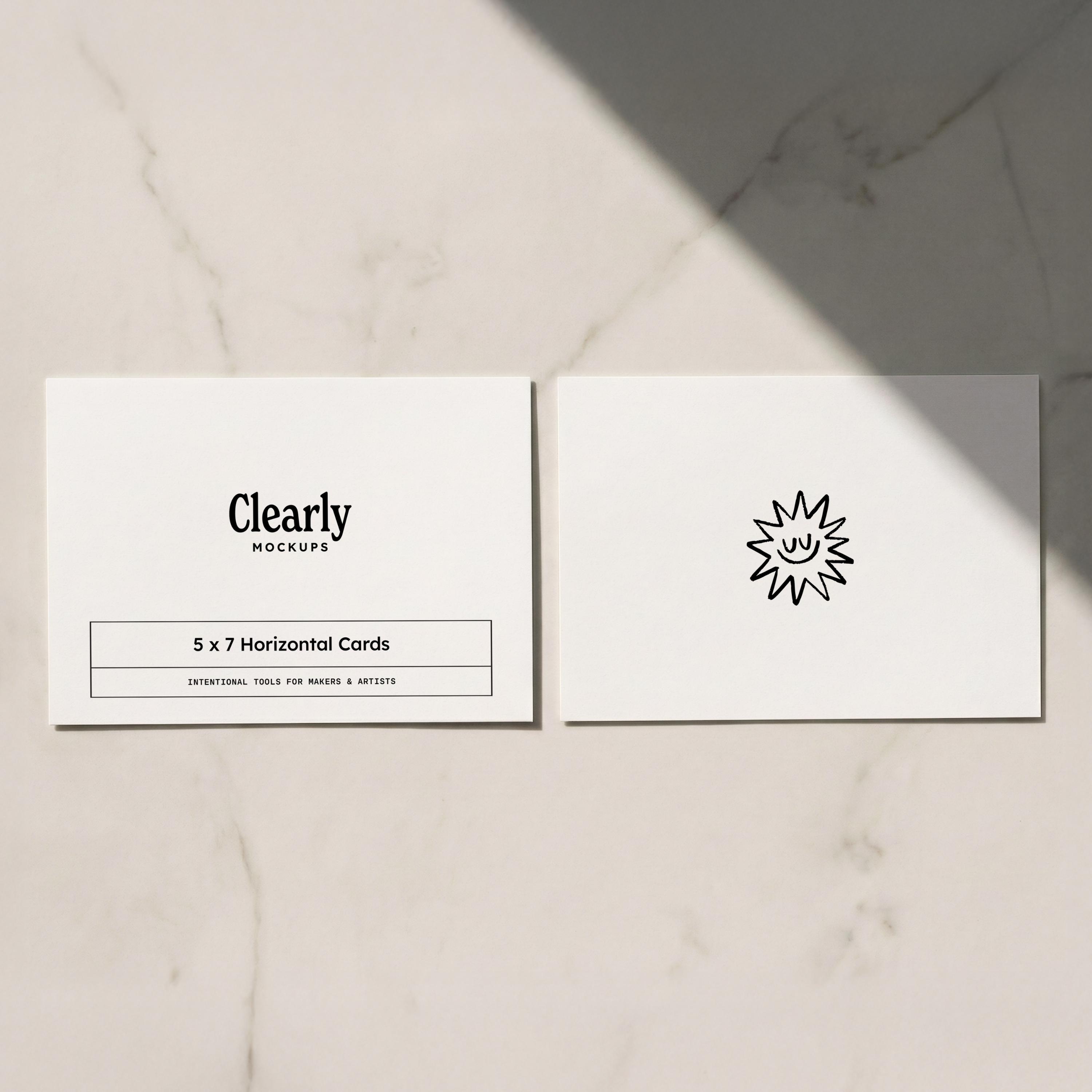 5x7 Two Horizontal Cards Mockup: Landscape Minimalist Invitations, Side ...